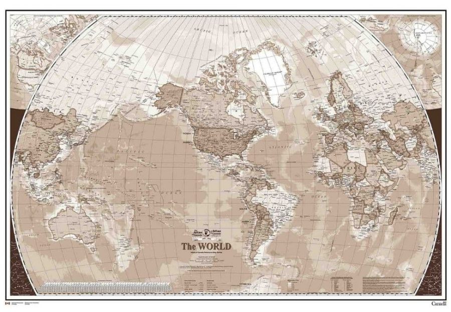 Sepia World Map Wallpaper | About Murals Canada